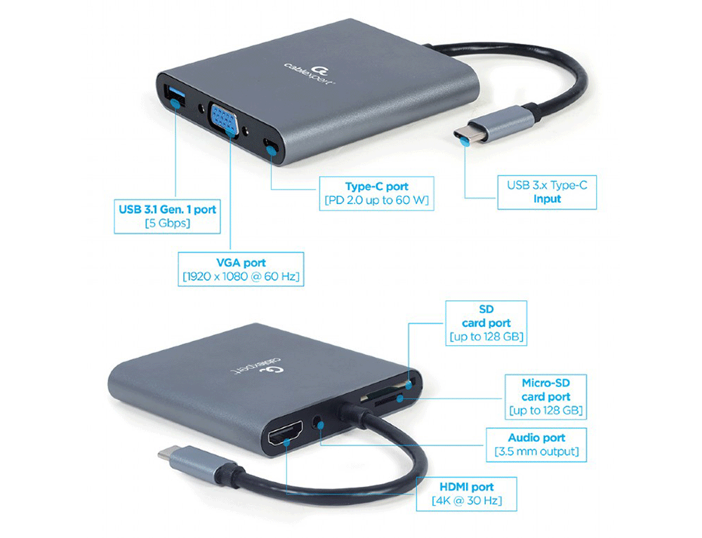 USB-C Docking Station Gembird 6 in 1 Multi Port Adapter (A-CM-COMBO6-01 ...