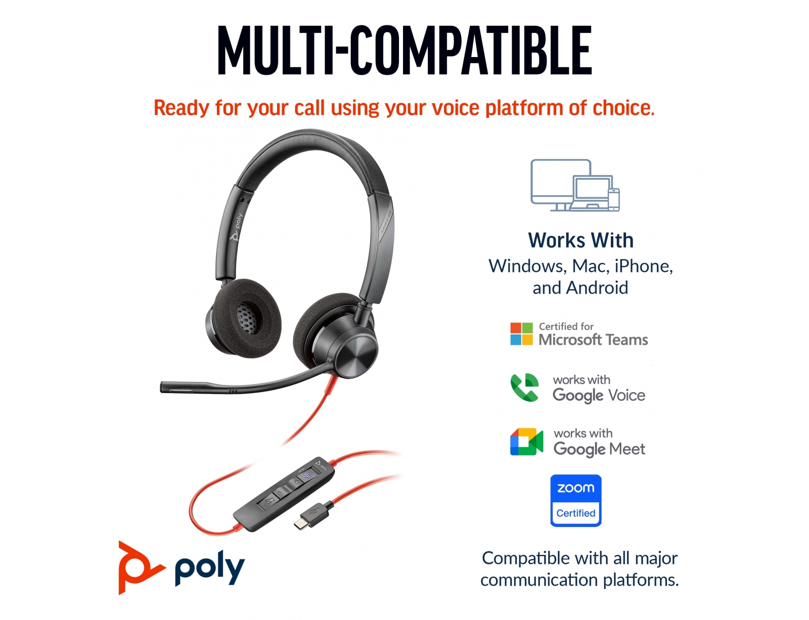 Headset Poly Blackwire 3320 (8X220AA) USB, Type-C, Microsoft Teams ...